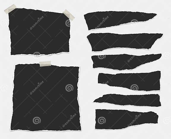 Set of Torn Black Note Paper Pieces are on White Background for Text or ...