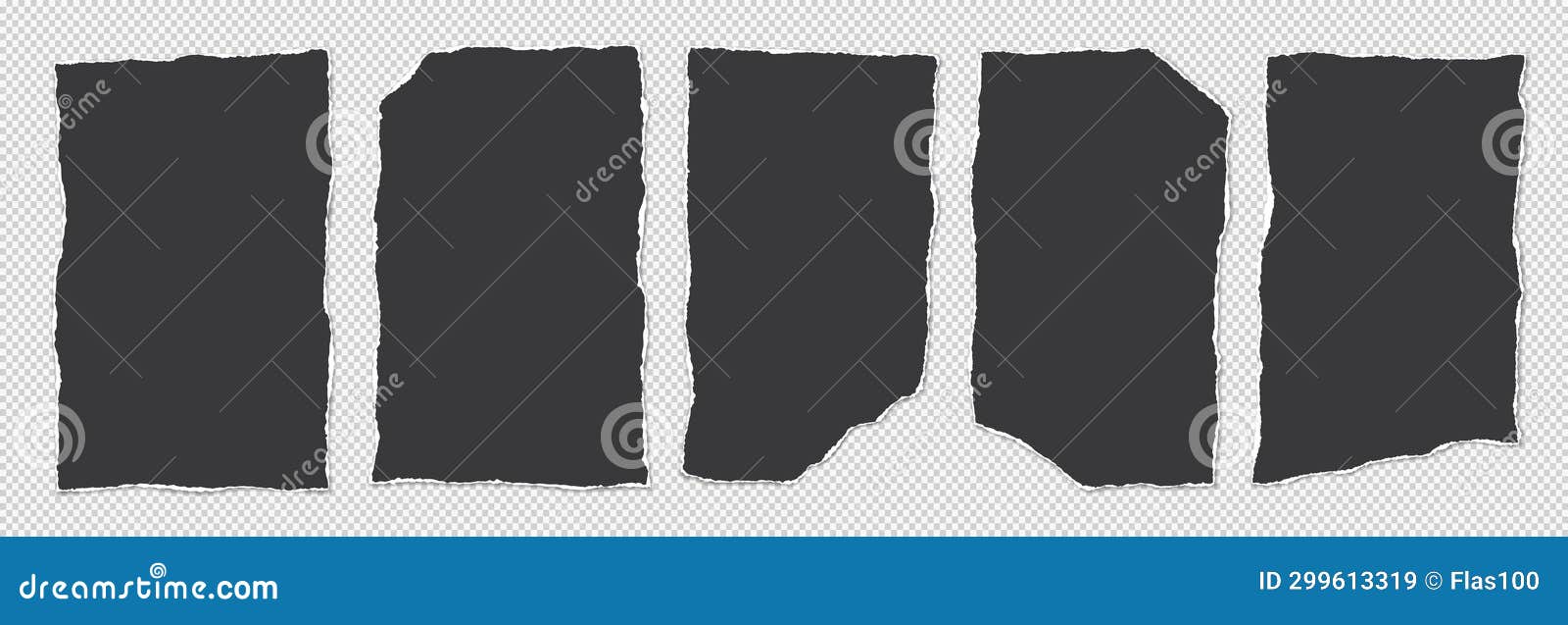 Set of Torn Black Notebook Paper Pieces, Sheets Stuck on Light Grey ...