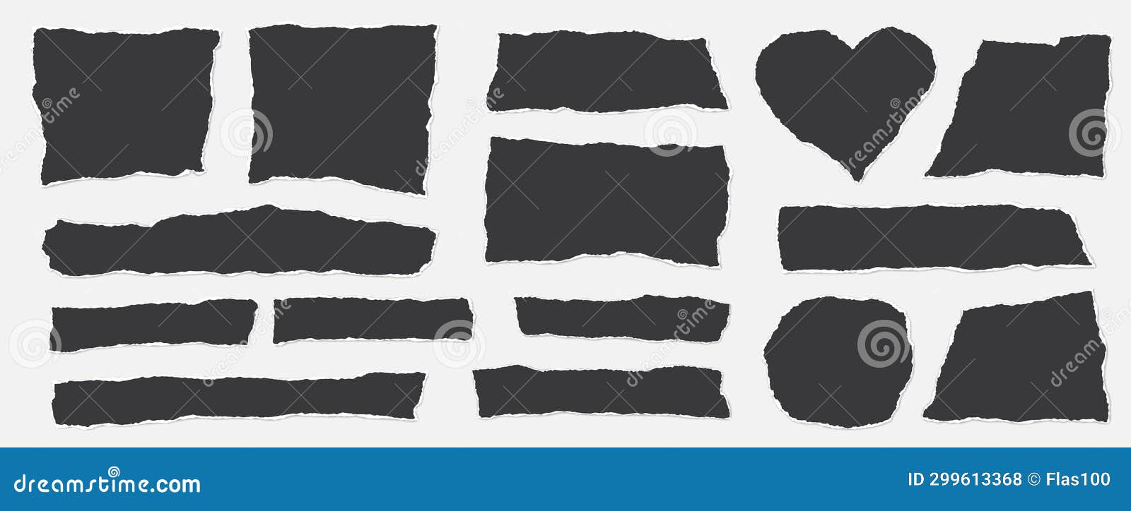 Set of Torn Black Notebook Paper Pieces, Sheets Stuck on Light Grey ...
