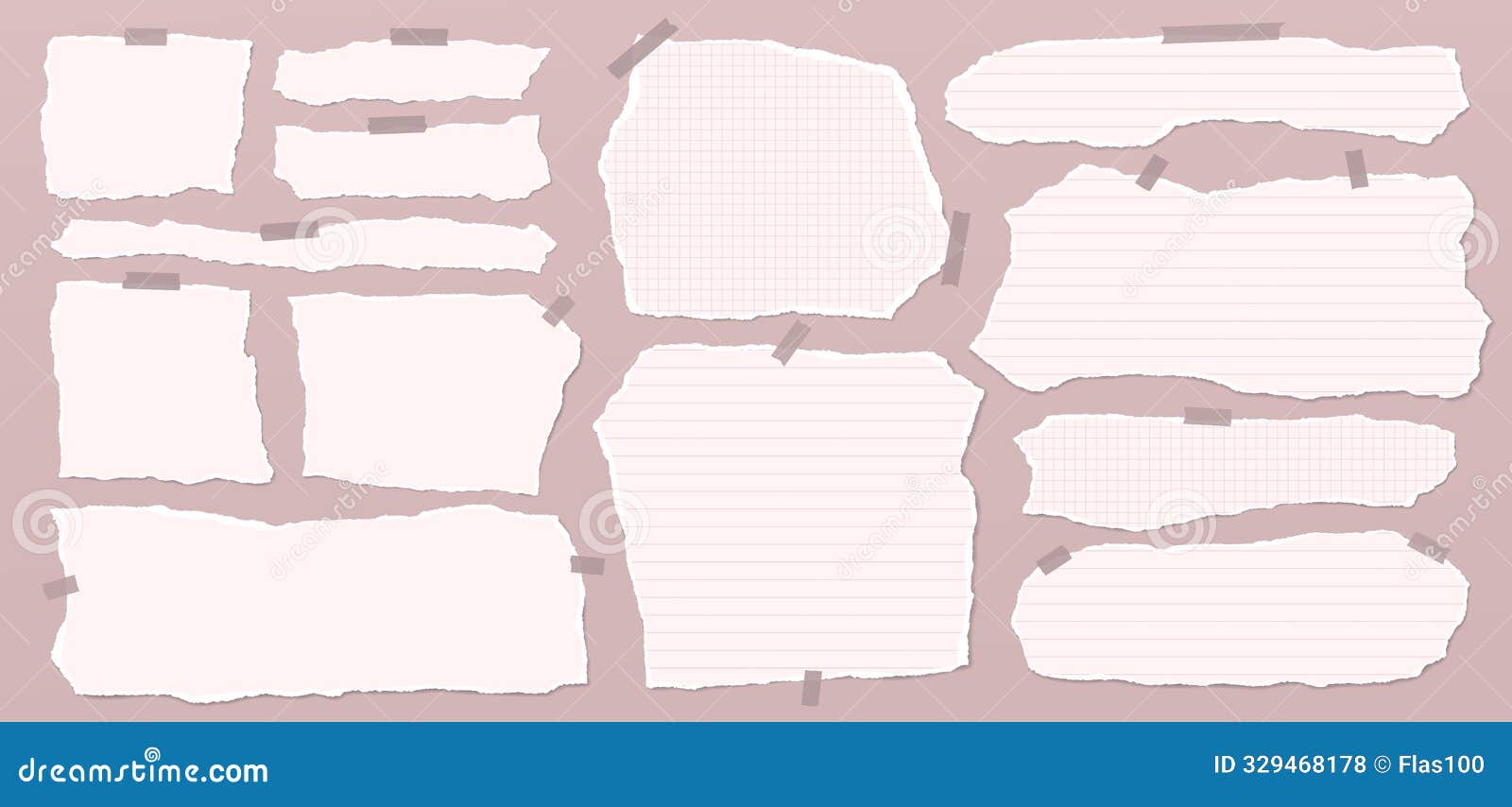 Set of Torn Light Note Paper Pieces, Strips are on Pink Background for ...