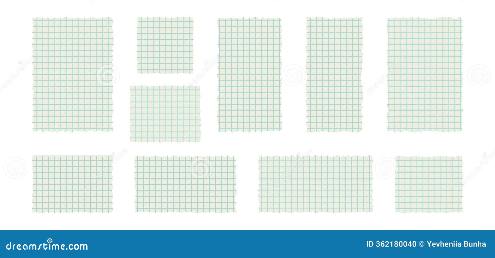 Set of Torn Lined, Math Note, Notebook Paper. Square Grid Sheet. Ripped ...