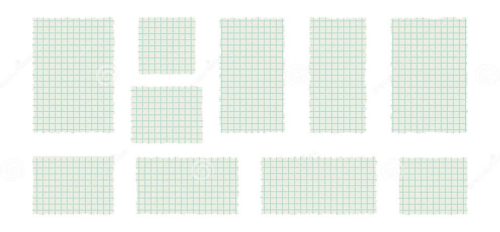 Set of Torn Lined, Math Note, Notebook Paper. Square Grid Sheet. Ripped ...