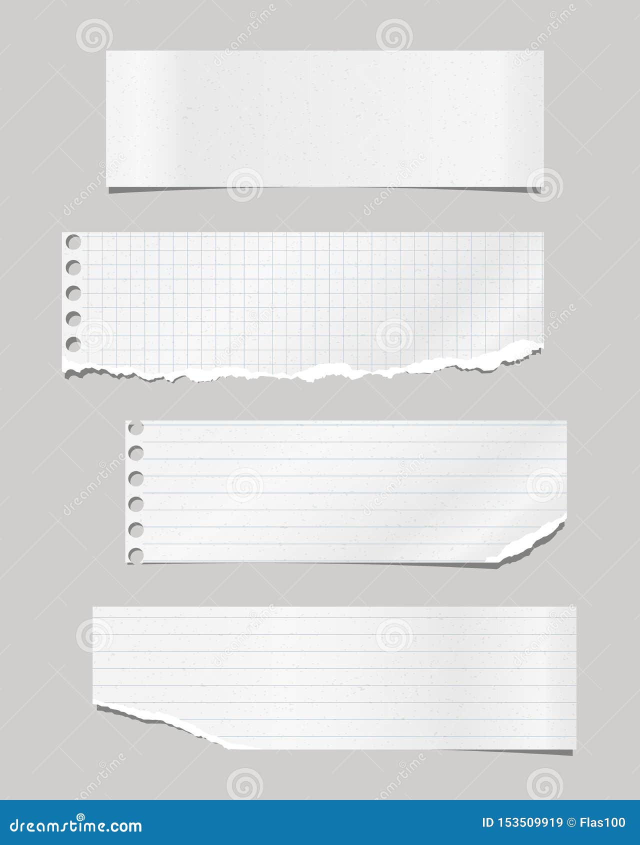 Set of Torn Note, Notebook Lined, Squared Paper Strips Stuck on Grey ...