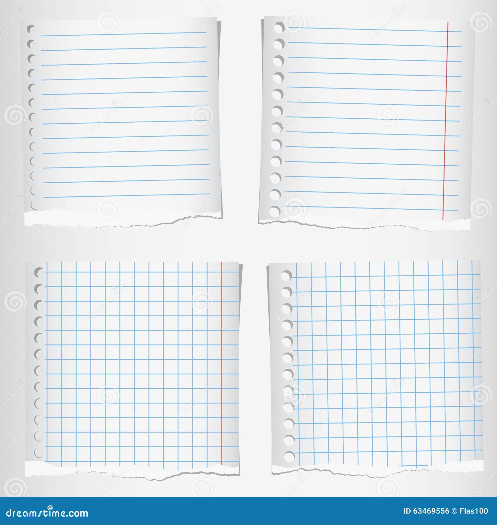 Torn Notebook Papers. Realistic Blank Gridded Notebook Ripped Out ...