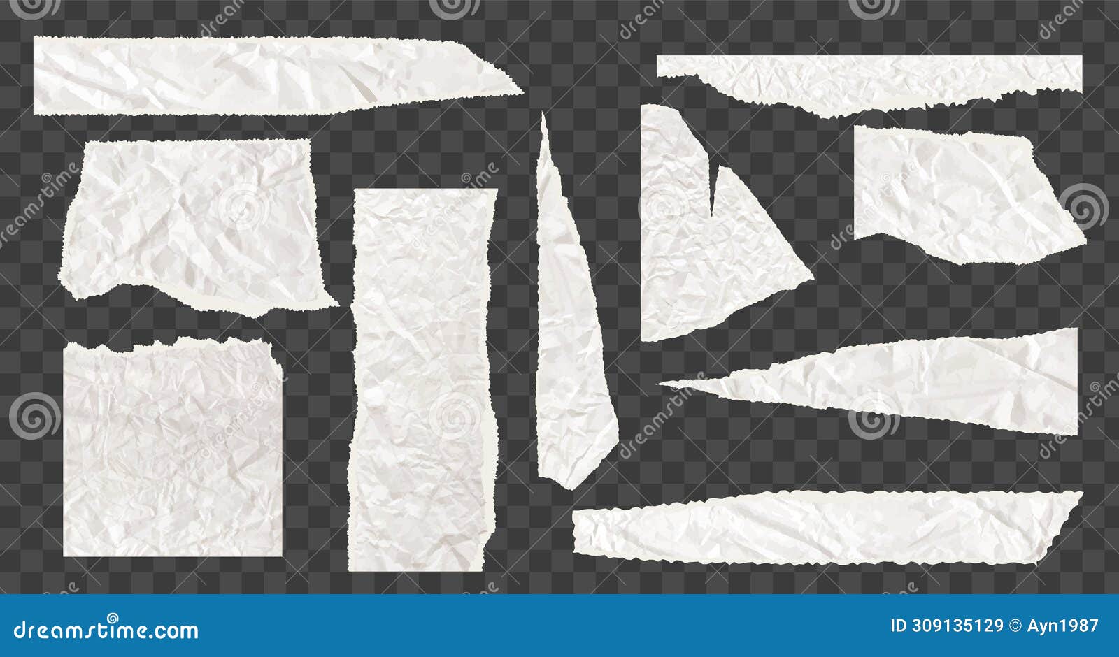 Set of Torn Paper Pieces. White Grunge Jagged Borders, Corners and ...