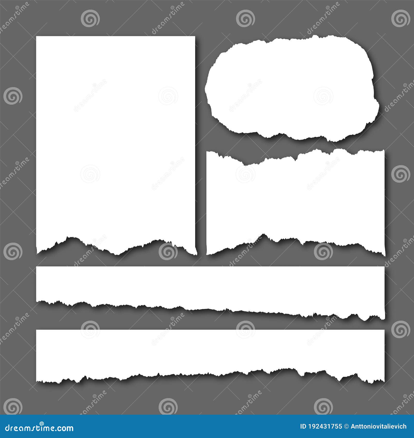 Set of Torn Papers on Grey Background. Realistic Ripped Paper Sheets ...