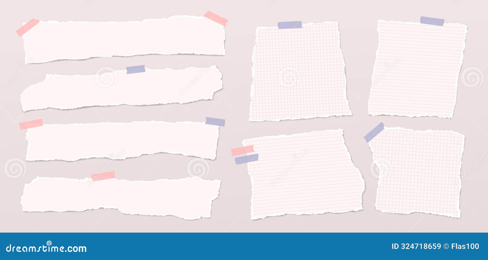 Set of Torn Pink Note Paper Pieces, Strips are on Background for Text ...