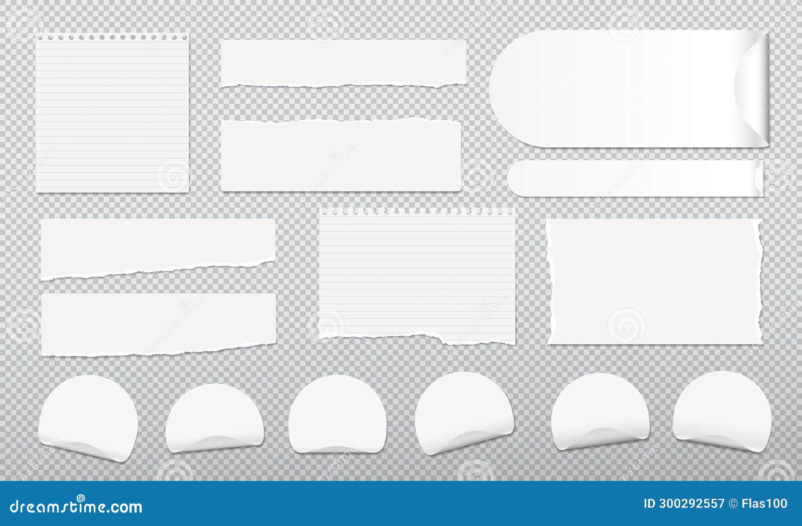 Set of Torn, Ripped White Paper Strips, Lined Notebook Sheet with Soft ...