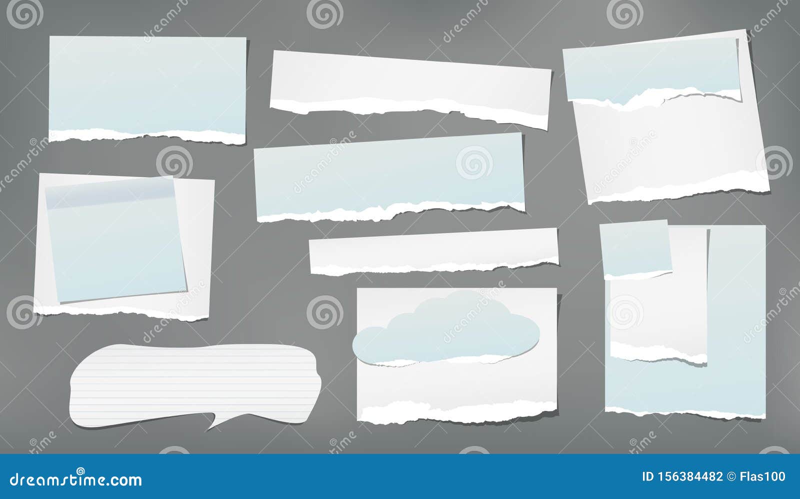Set of Torn White and Blue Note, Notebook Strips, Speech Bubble, Paper ...