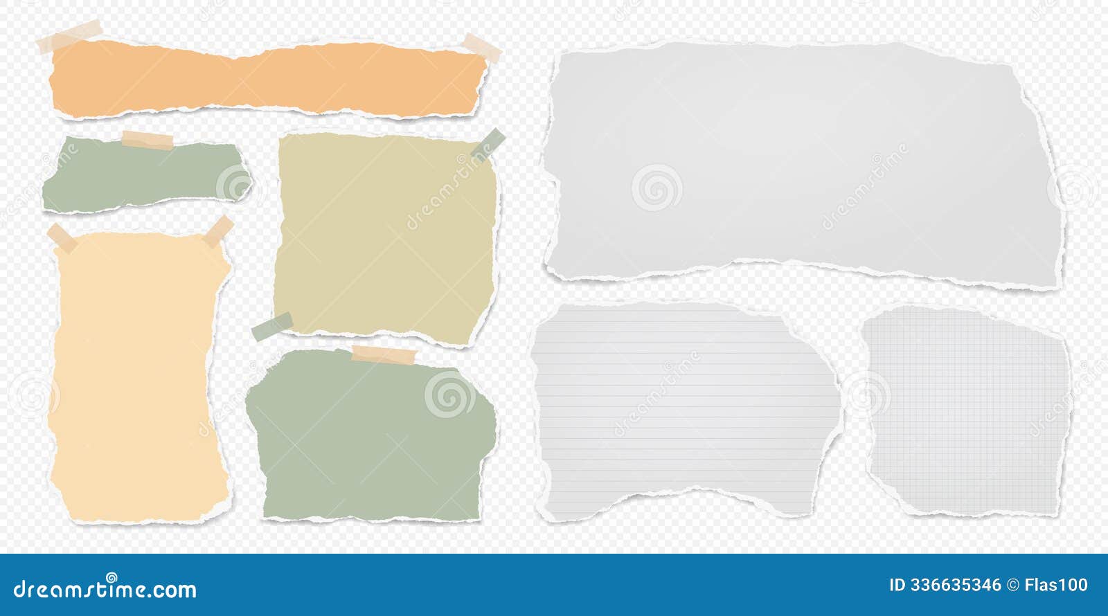 Set of Torn White, Brown Note Paper Pieces, Strips are on White Squared ...