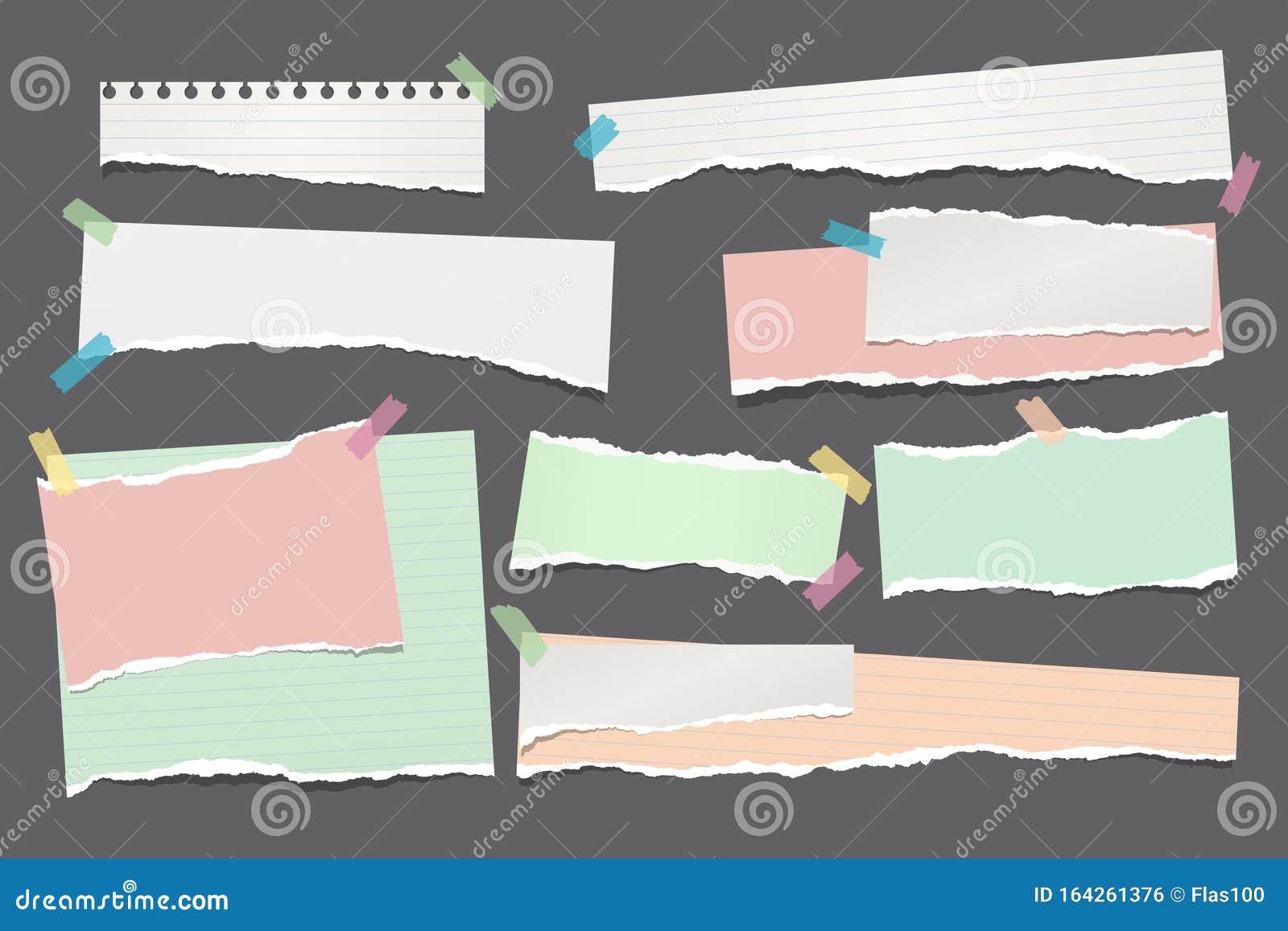 Set of Torn White and Colorful Note, Notebook Paper Strips and Pieces ...