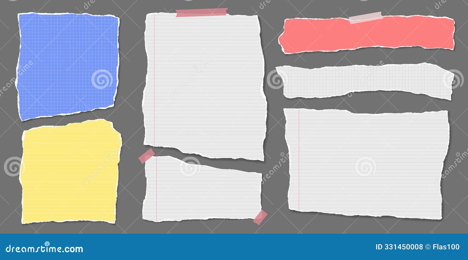 Set of Torn White and Colorful Note Paper Pieces, Strips are on Dark ...