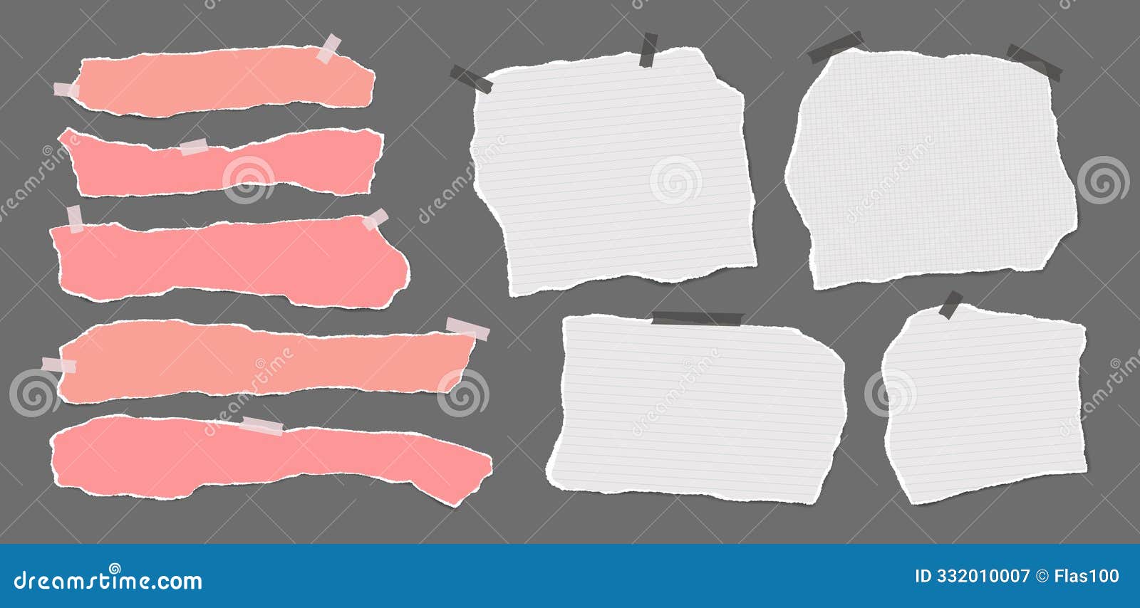 Set of Torn White and Colorful Note Paper Pieces, Strips are on Dark ...