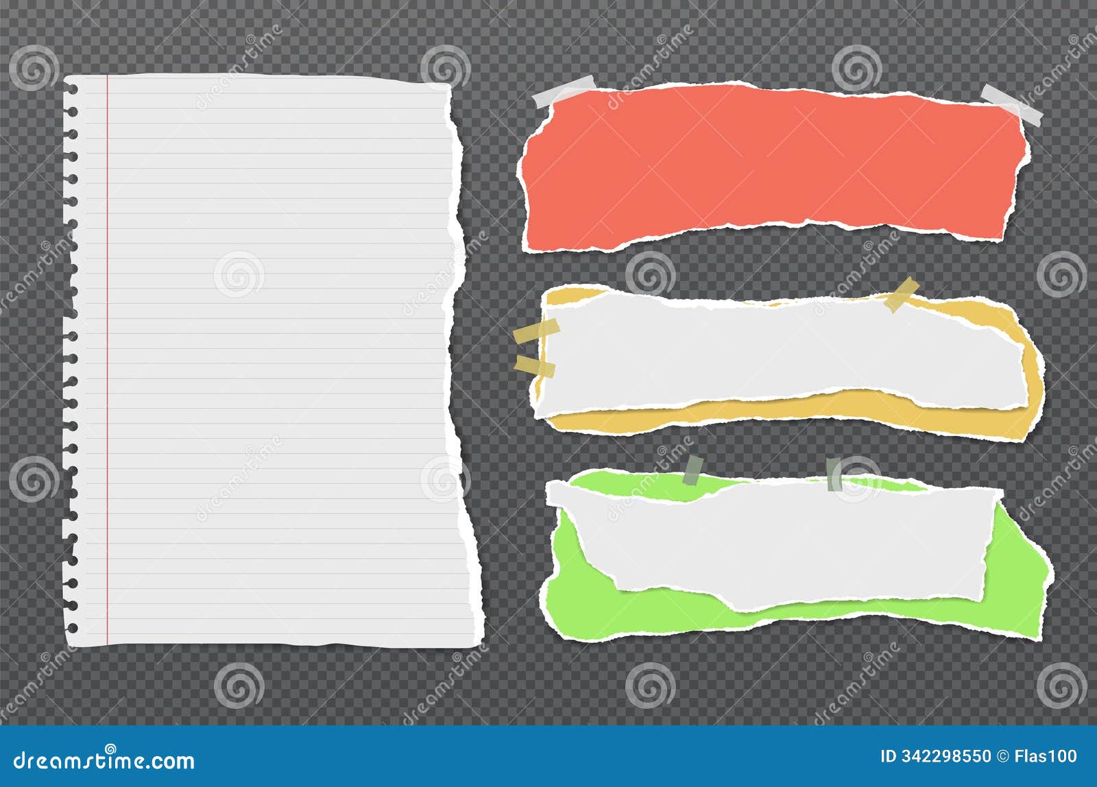Set of Torn White and Colorful Note Paper Pieces, Strips are on Dark ...