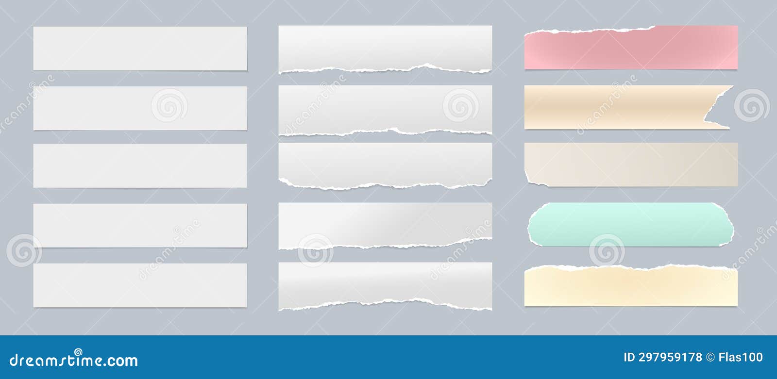 Set of Torn White and Colorful Note Paper Pieces Stuck on Grey ...
