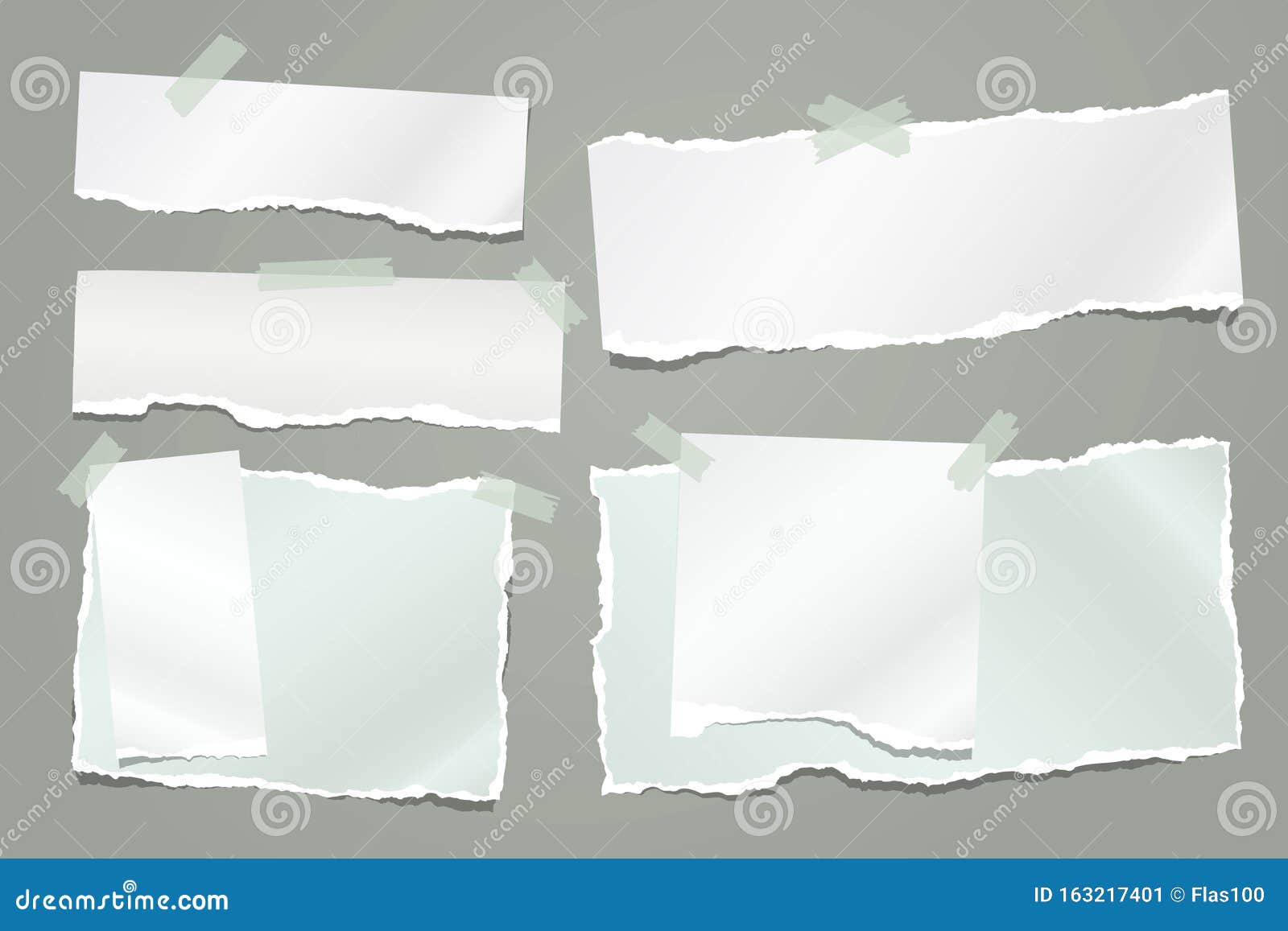 Set of Torn White and Green Note, Notebook Paper Strips and Pieces ...