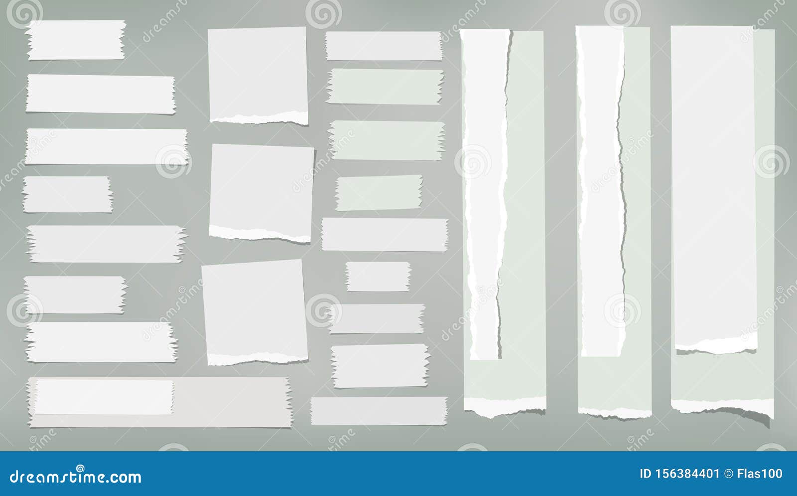 Set of Torn White and Light Green Note, Notebook Strips, Paper Pieces ...