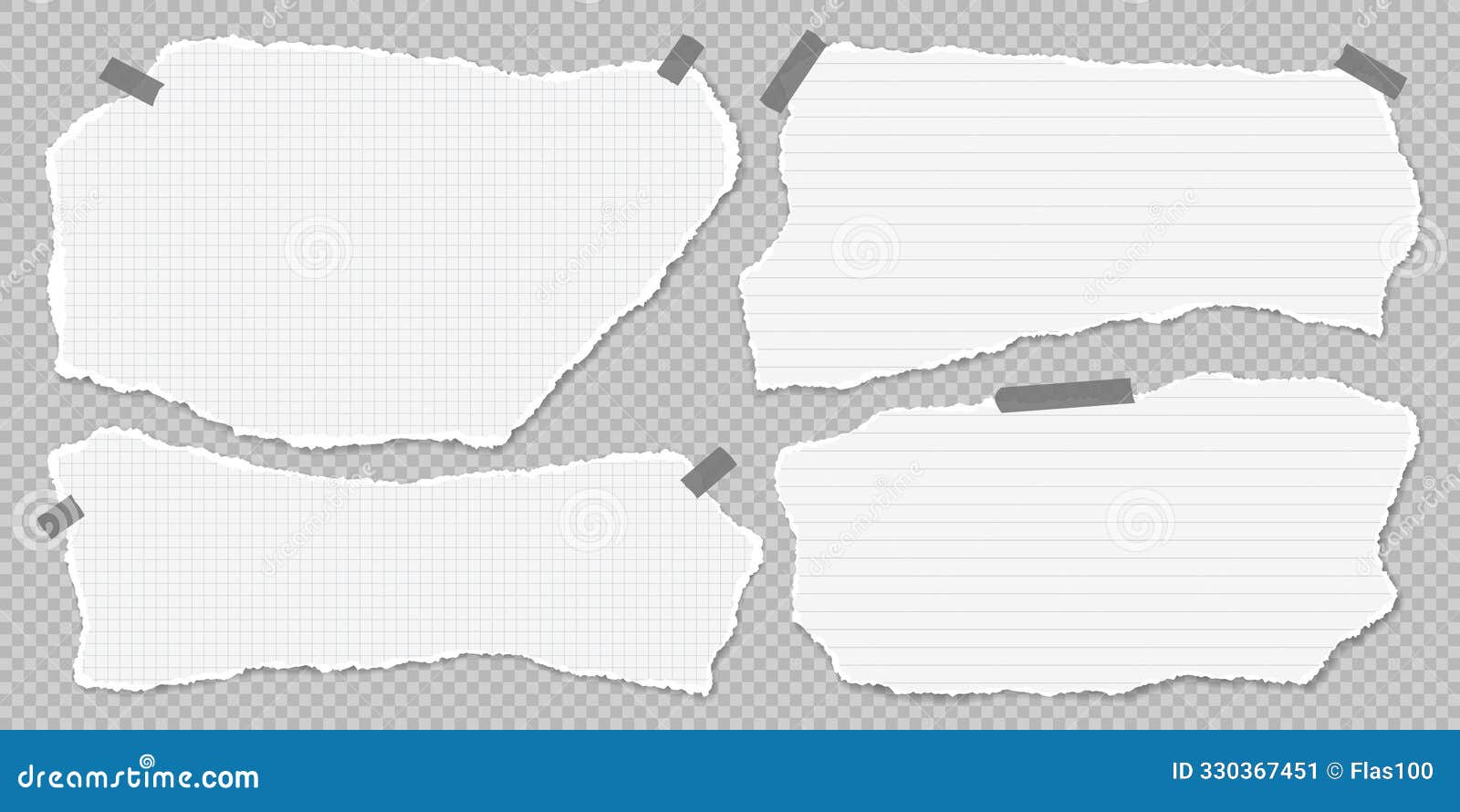 Set of Torn White, Lined, Math Paper Pieces, Strips are on Grey ...