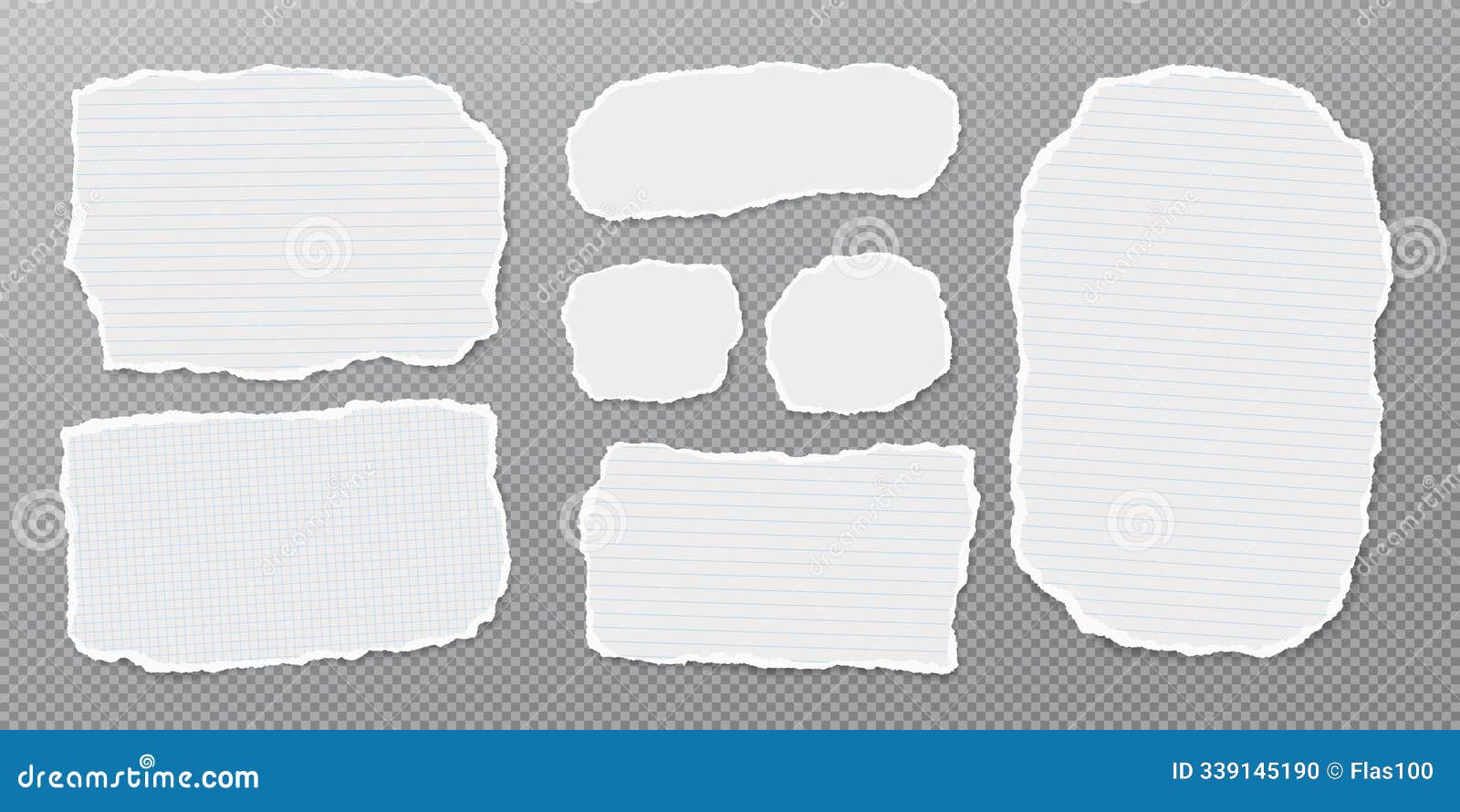 Set of Torn White Lined Note Paper, Pieces with Sticky Tape are on Grey ...