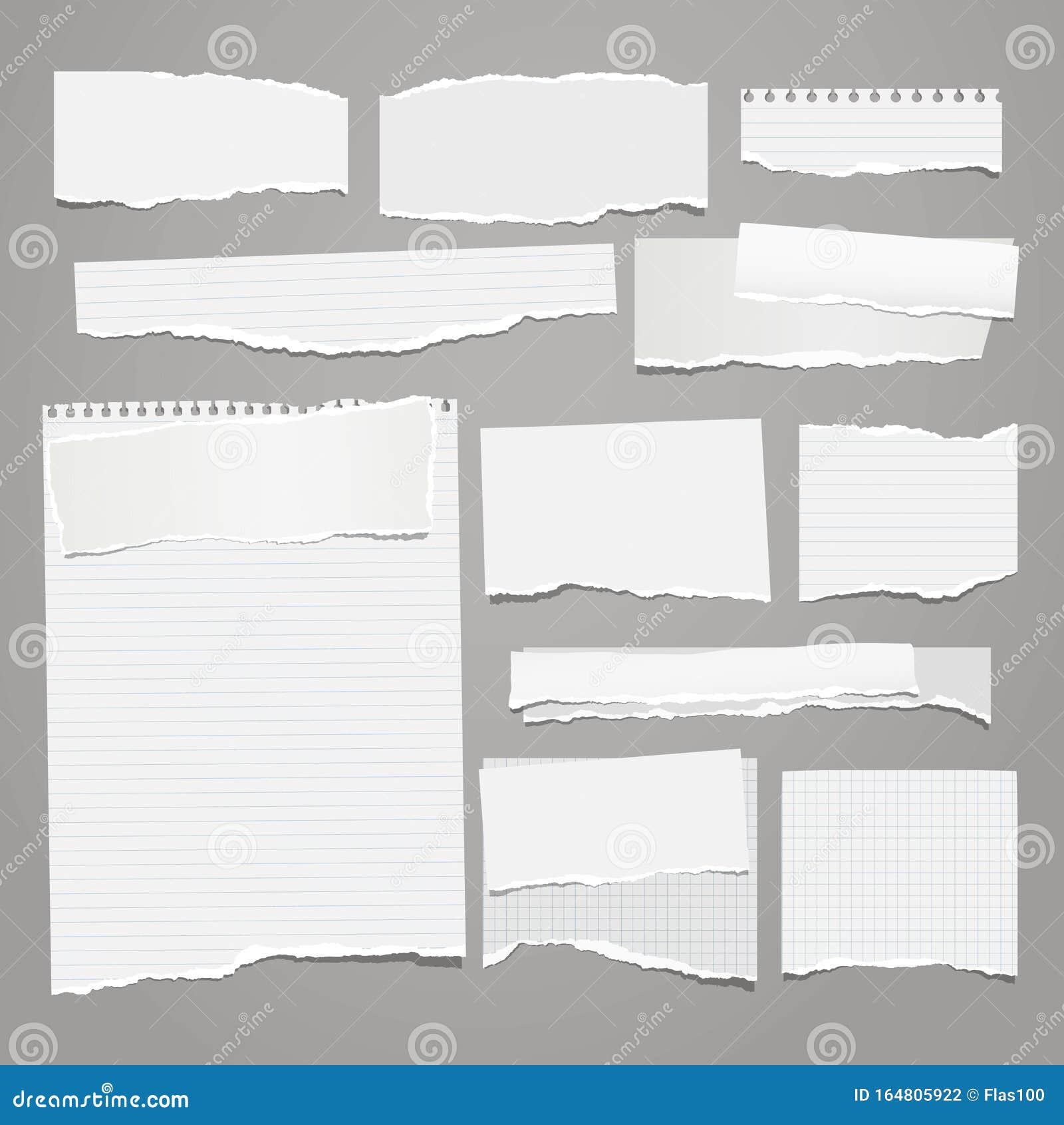 Set of Torn White, Lined and Squared Note, Notebook Paper Pieces ...