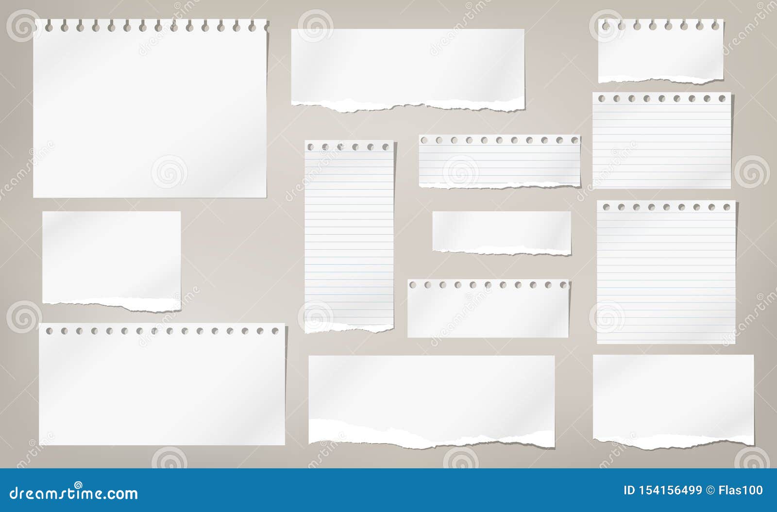 Set of Torn White Note, Notebook Lined and Blank Paper Pieces Stuck on ...