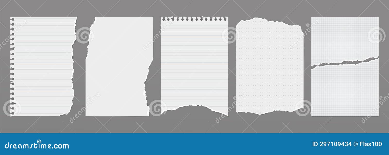 Set of Torn White Note, Notebook Paper Pieces Stuck on Dark Grey ...