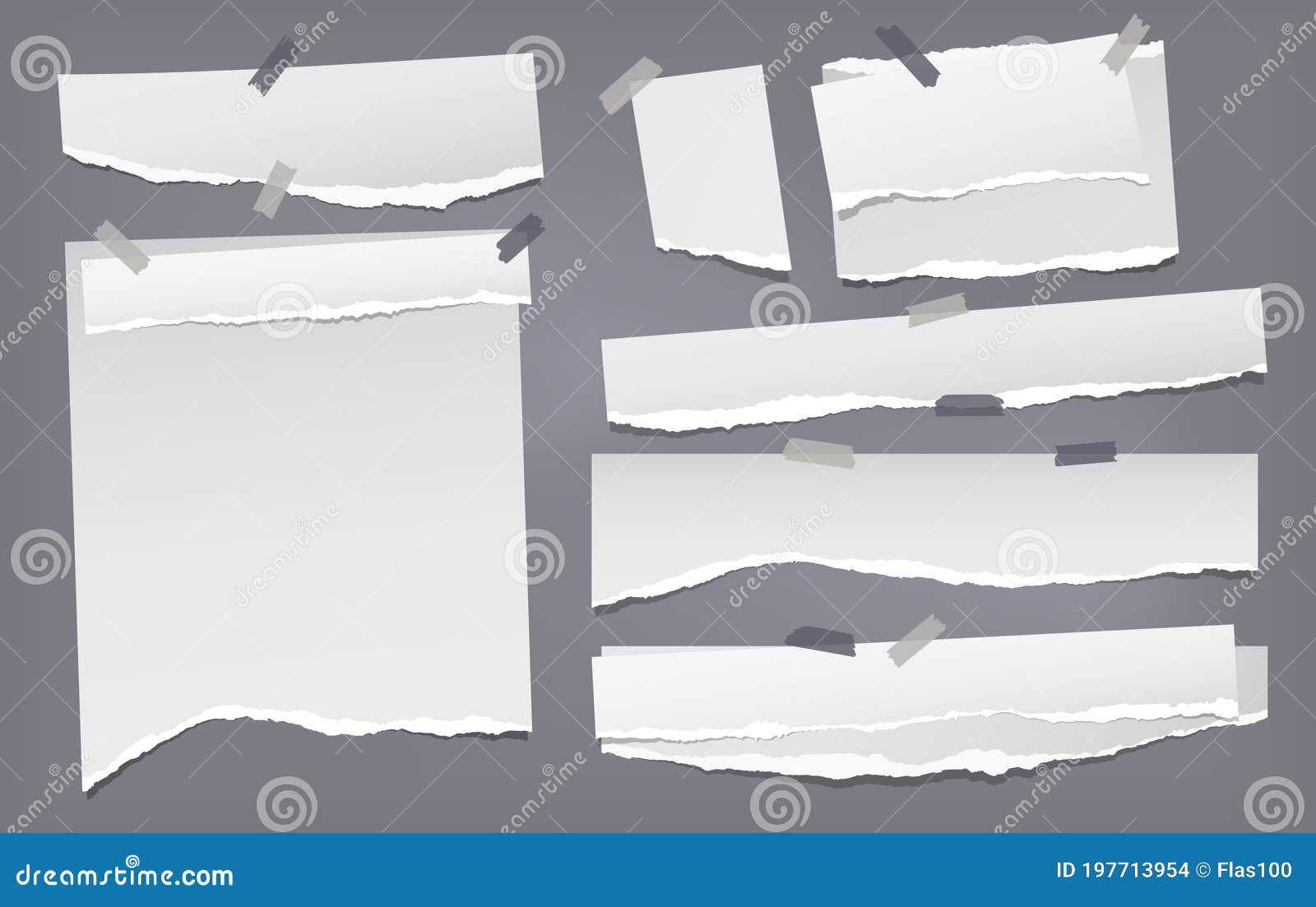 Set of Torn White Note, Notebook Paper Pieces Stuck with Sticky Tape on ...