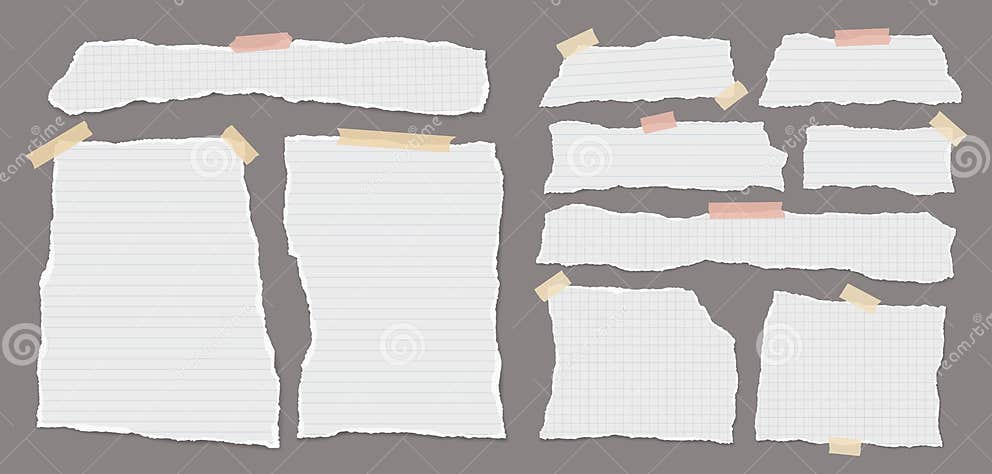 Set of Torn White Note Paper Pieces are on Brown Background for Text ...
