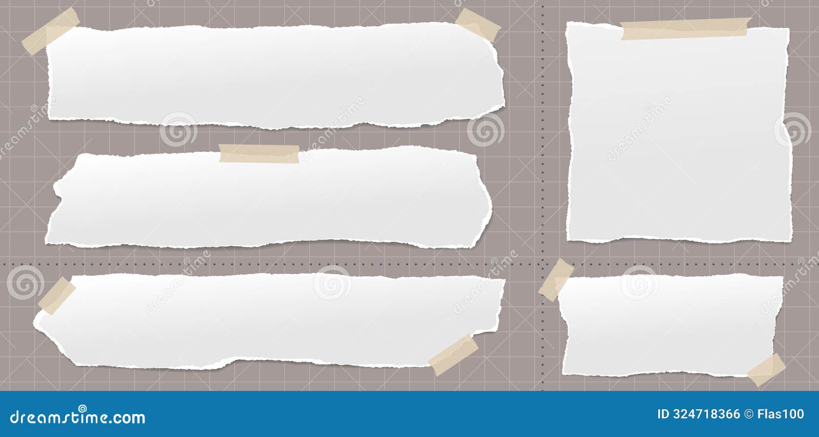 Set of Torn White Note Paper Pieces are on Brown Background for Text ...