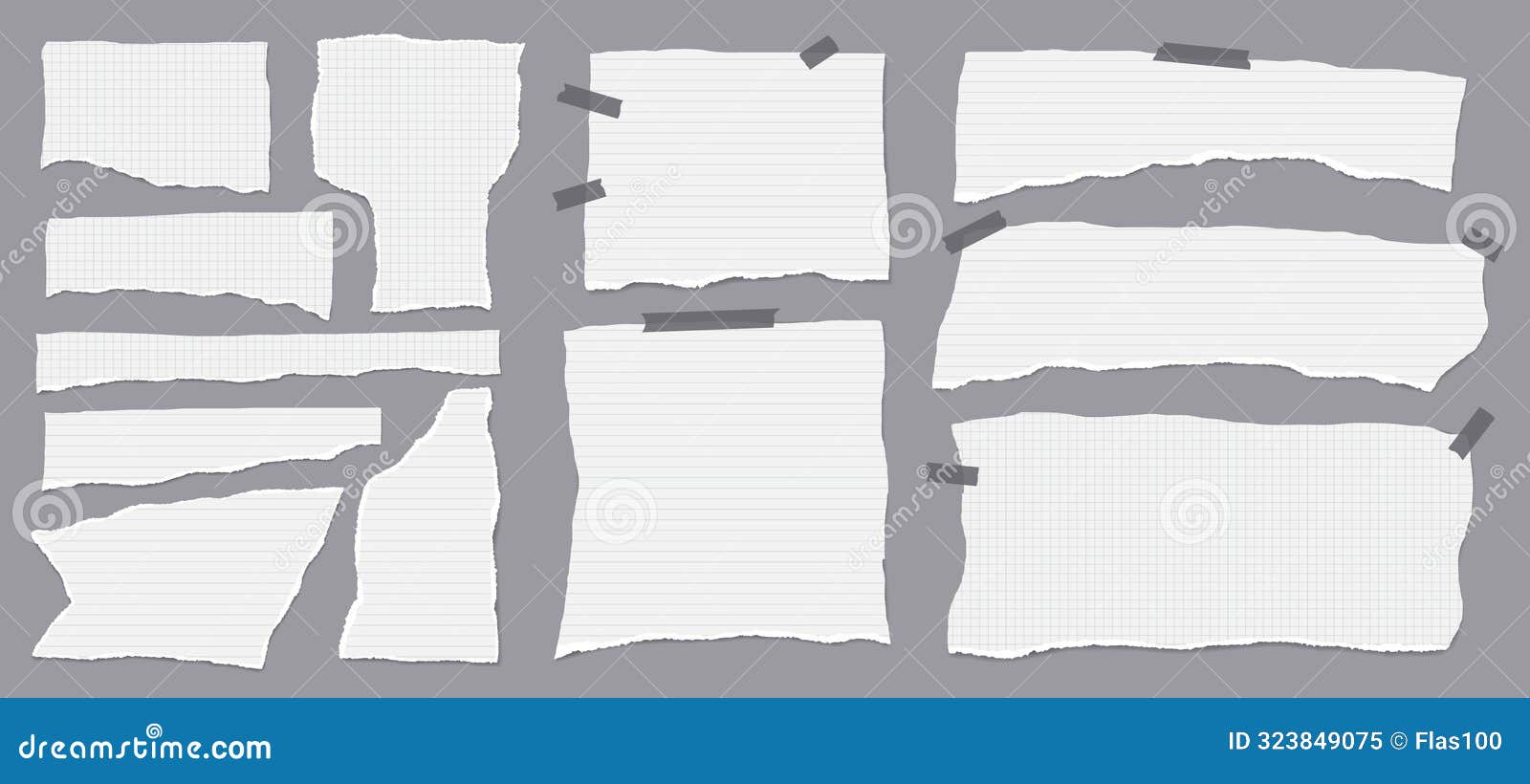 Set Of Torn White And Colorful Note, Notebook Paper Pieces Stuck With ...