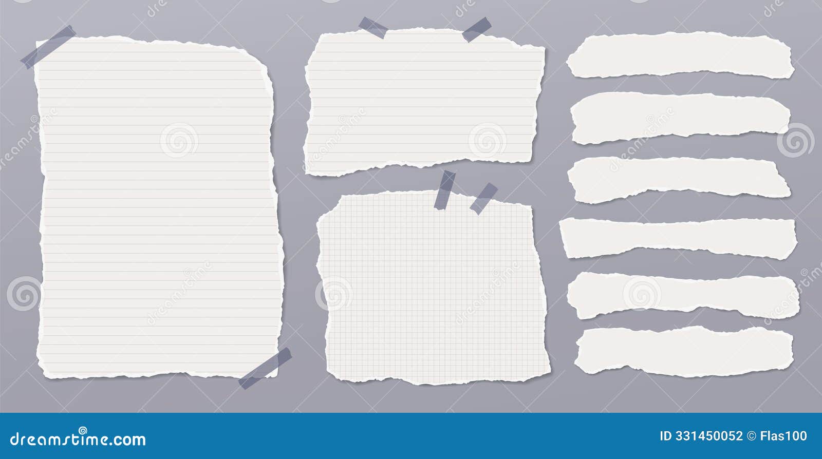 Set of Torn White Note Paper Pieces are on Grey Background for Text ...