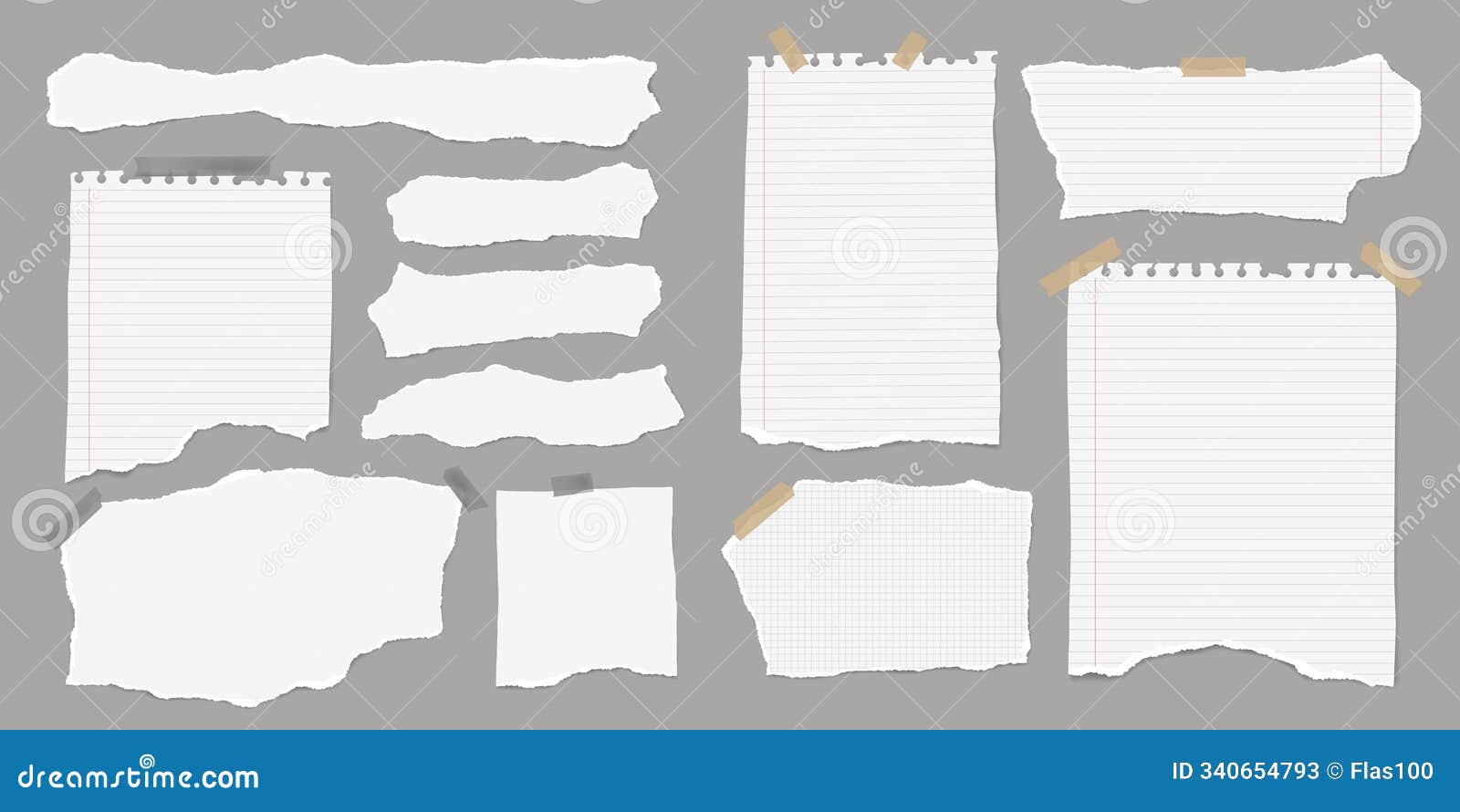 Set of Torn White Note Paper Pieces, Strips are on Grey Background for ...