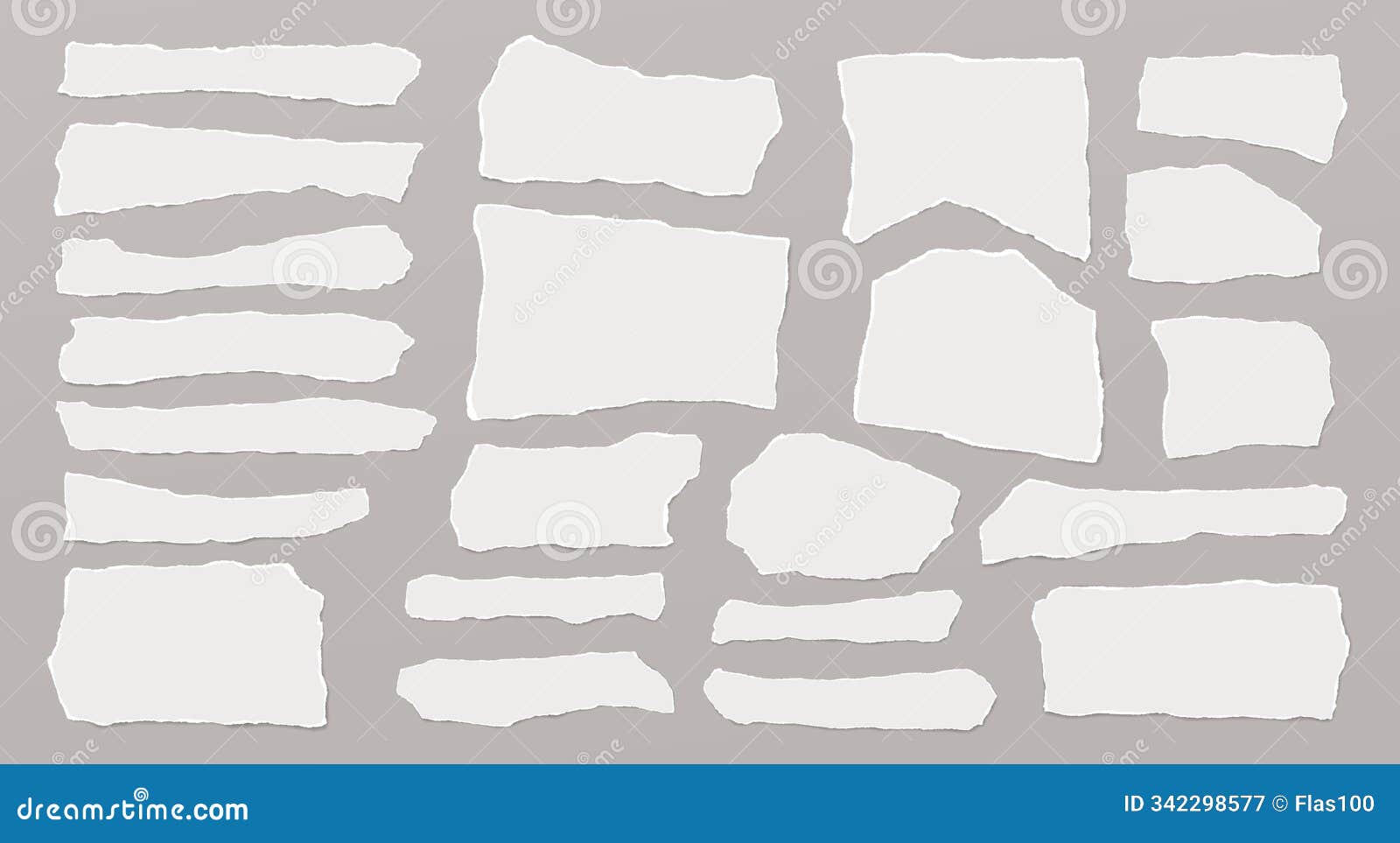 Set of Torn White Note Paper Pieces, Strips are on Grey Background for ...