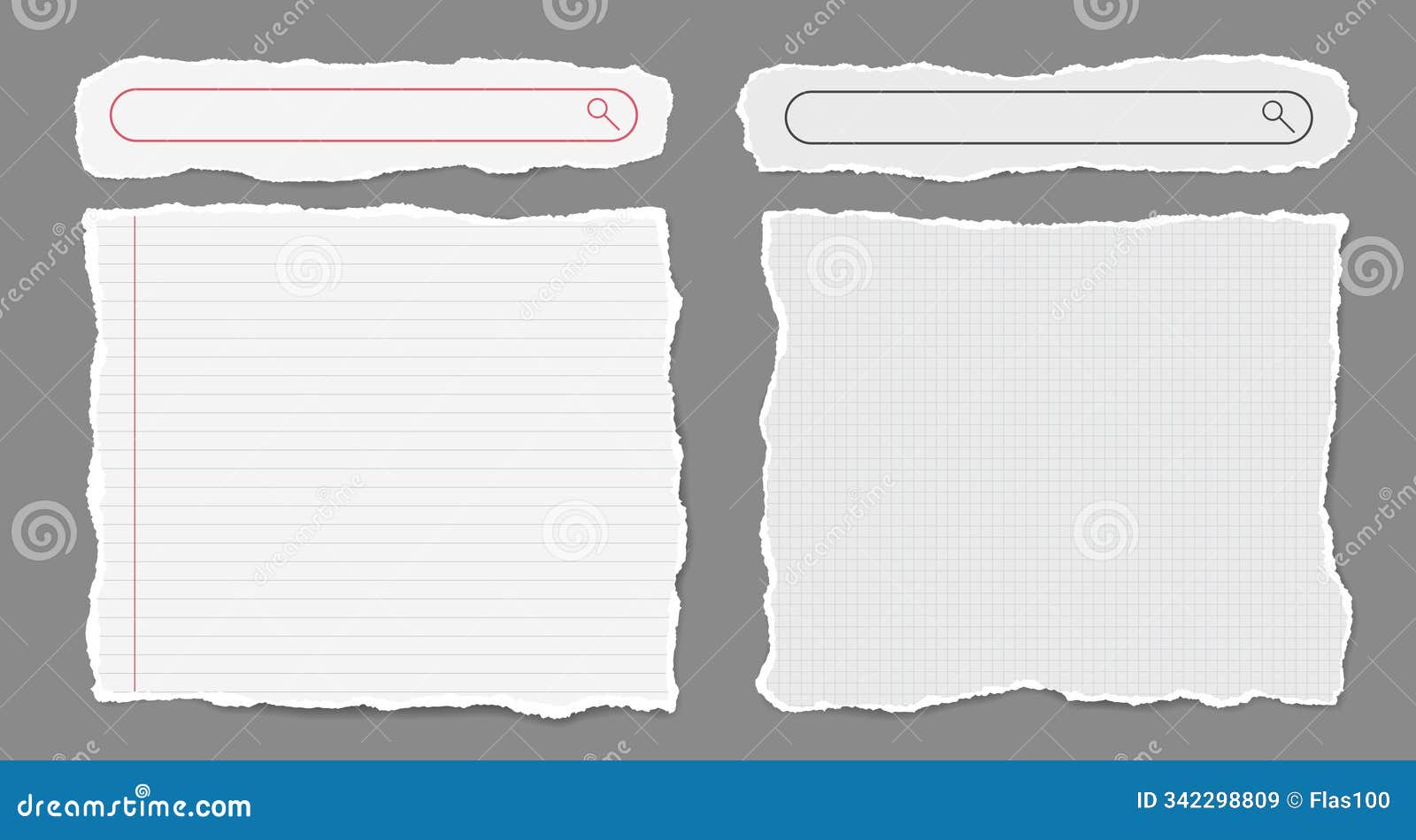 Set of Torn White Note Paper Pieces, Strips with Search Bar are on Grey ...