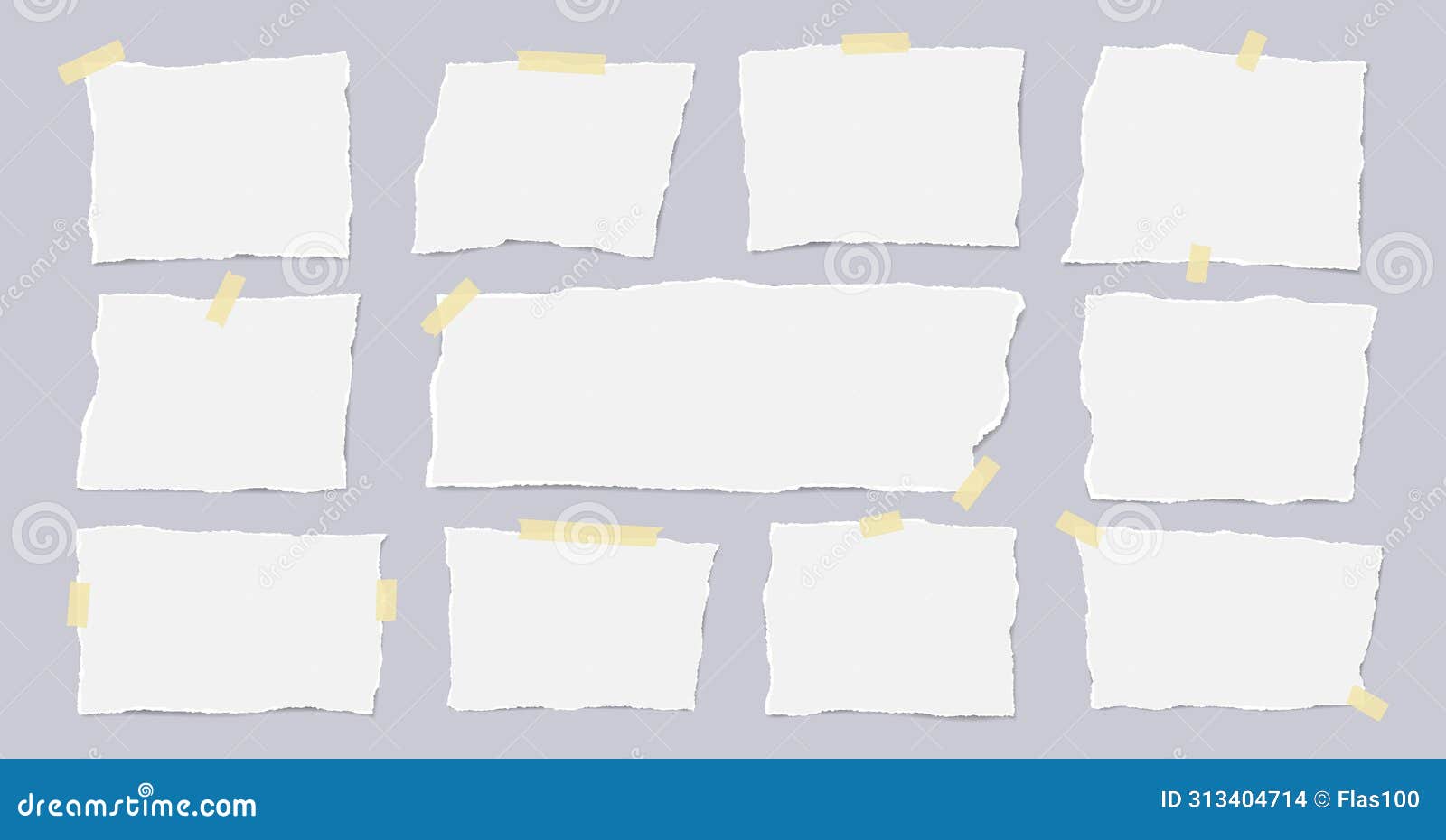 Set of Torn White Note Paper Pieces Stuck with Adhesive Tape are on ...