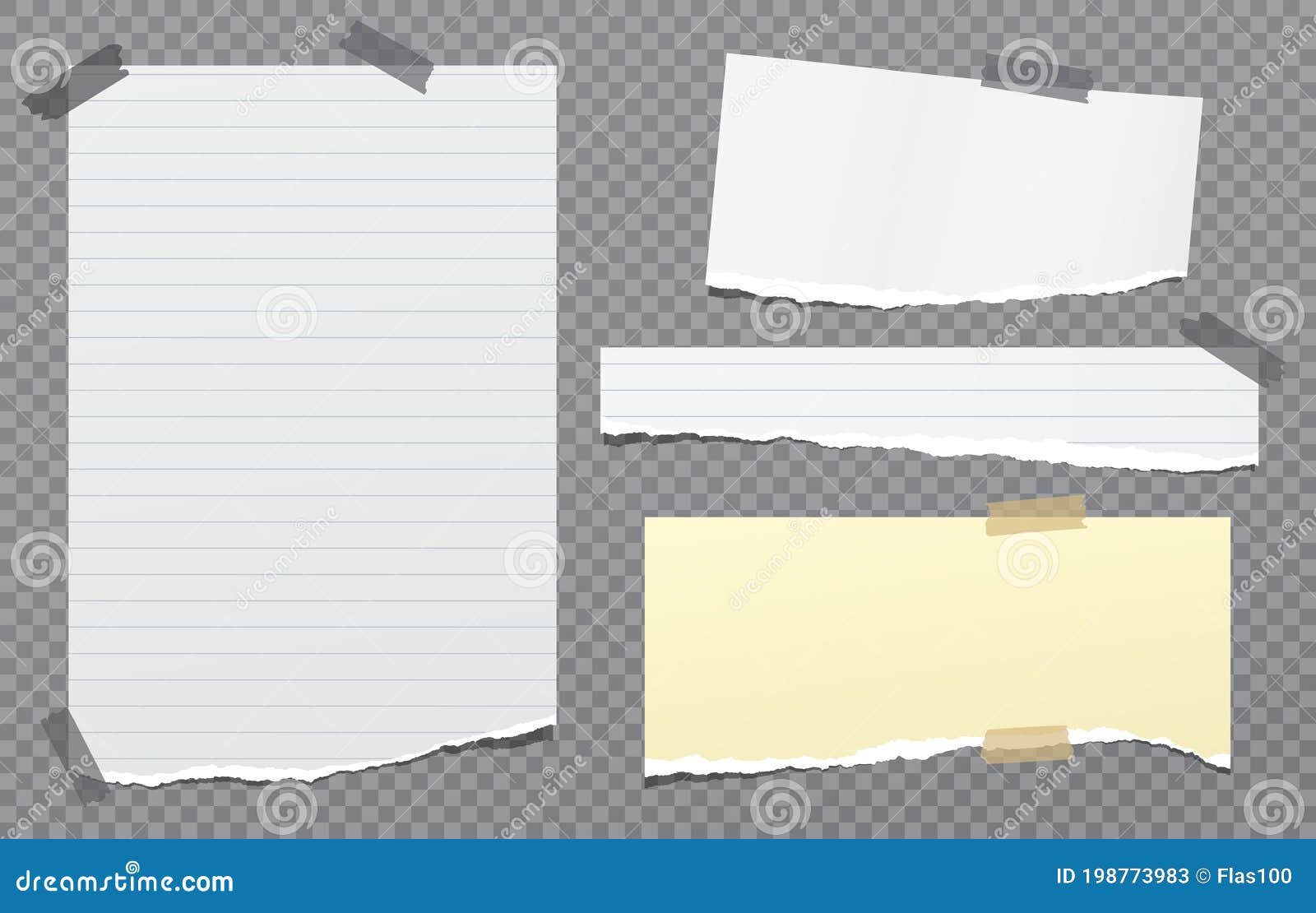 Set of Torn White, Yellow Note, Notebook Paper Strips and Pieces Stuck ...