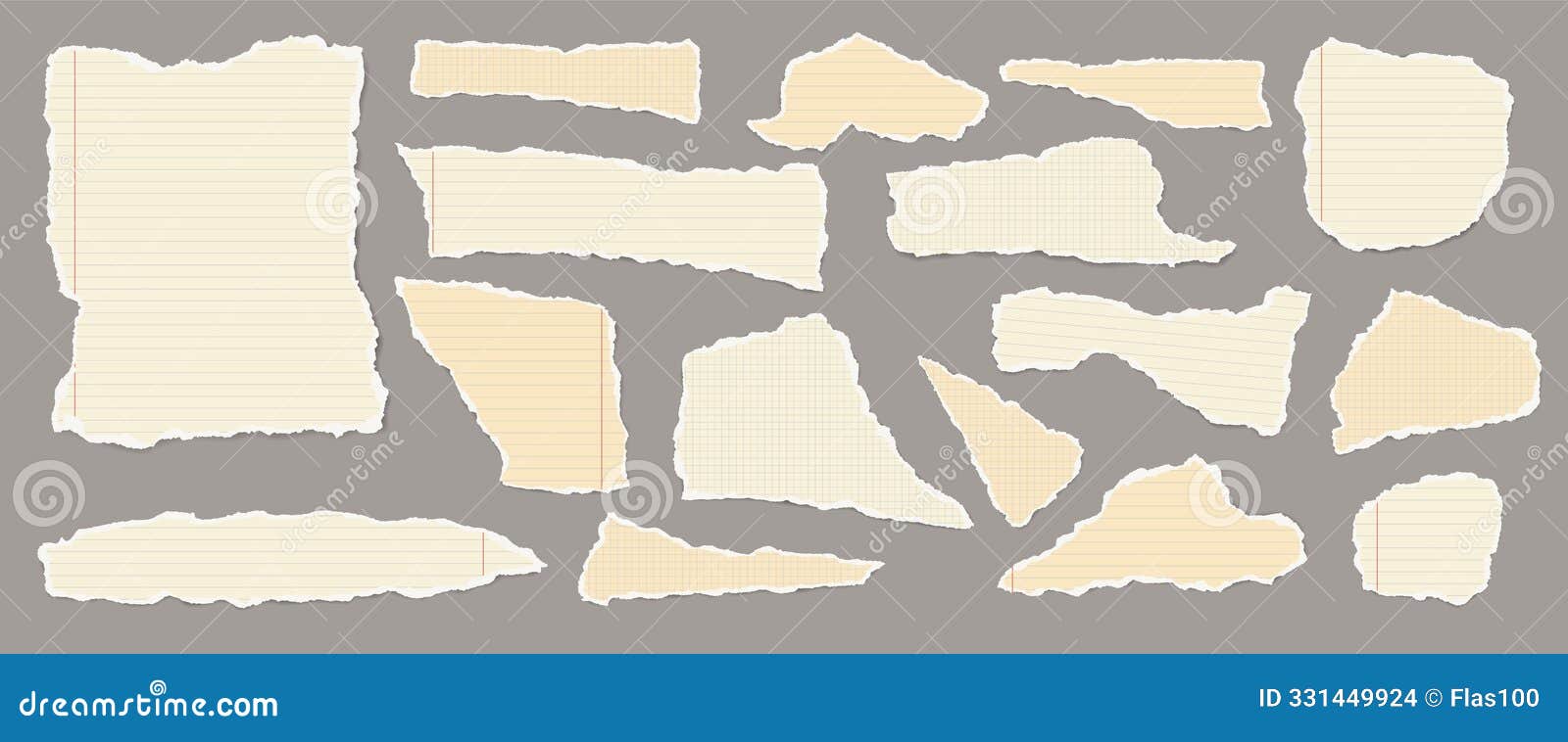 Set of Torn Yellow Note Paper Pieces, Strips are on Dark Grey ...