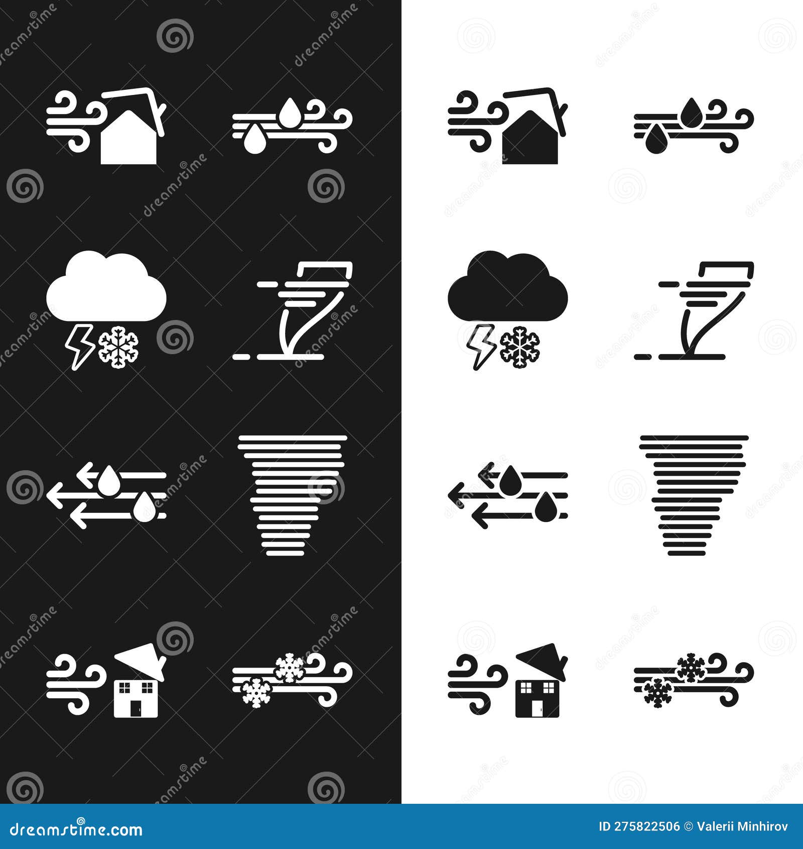Set Tornado, Cloud with Snow and Lightning, Swirl, Wind Rain, and Icon ...