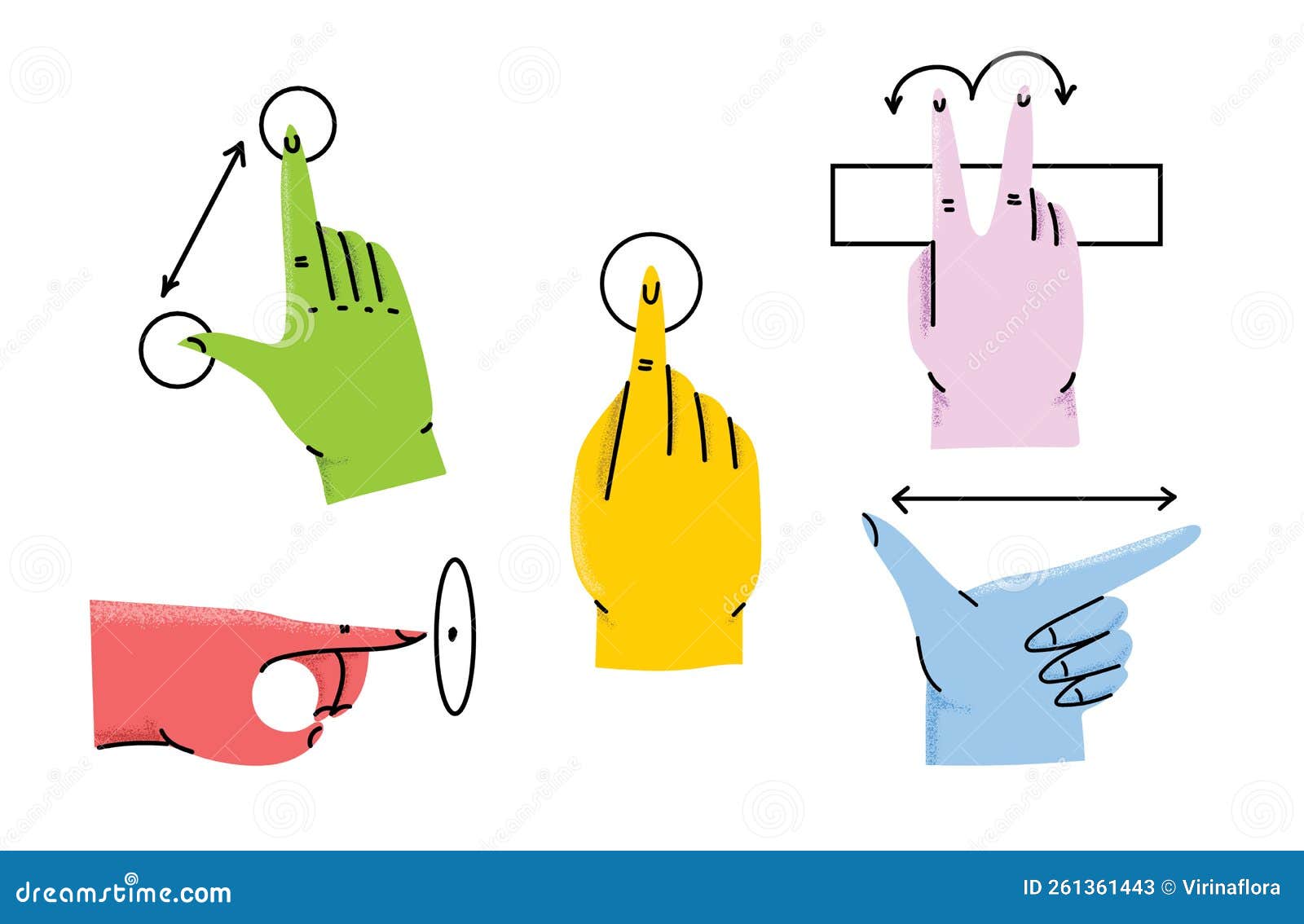 Set of Touch Screen Gestures Icon Illustrations. Hand Click, Finger ...