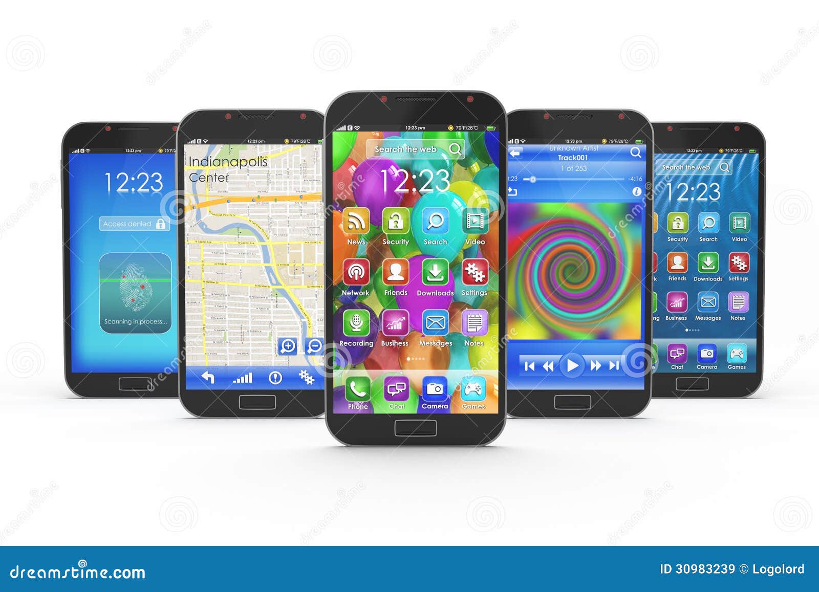 Set of Touchscreen Smartphones Stock Illustration - Illustration of ...