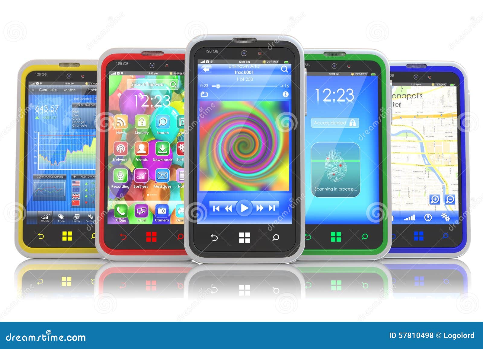 Set of Touchscreen Smartphones Stock Illustration - Illustration of ...