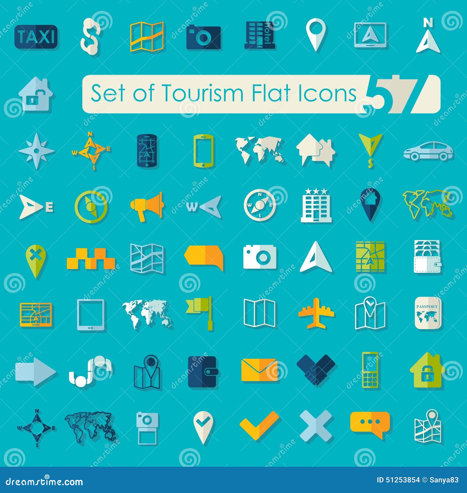 Set of tourism flat icons stock vector. Illustration of flat - 51253854