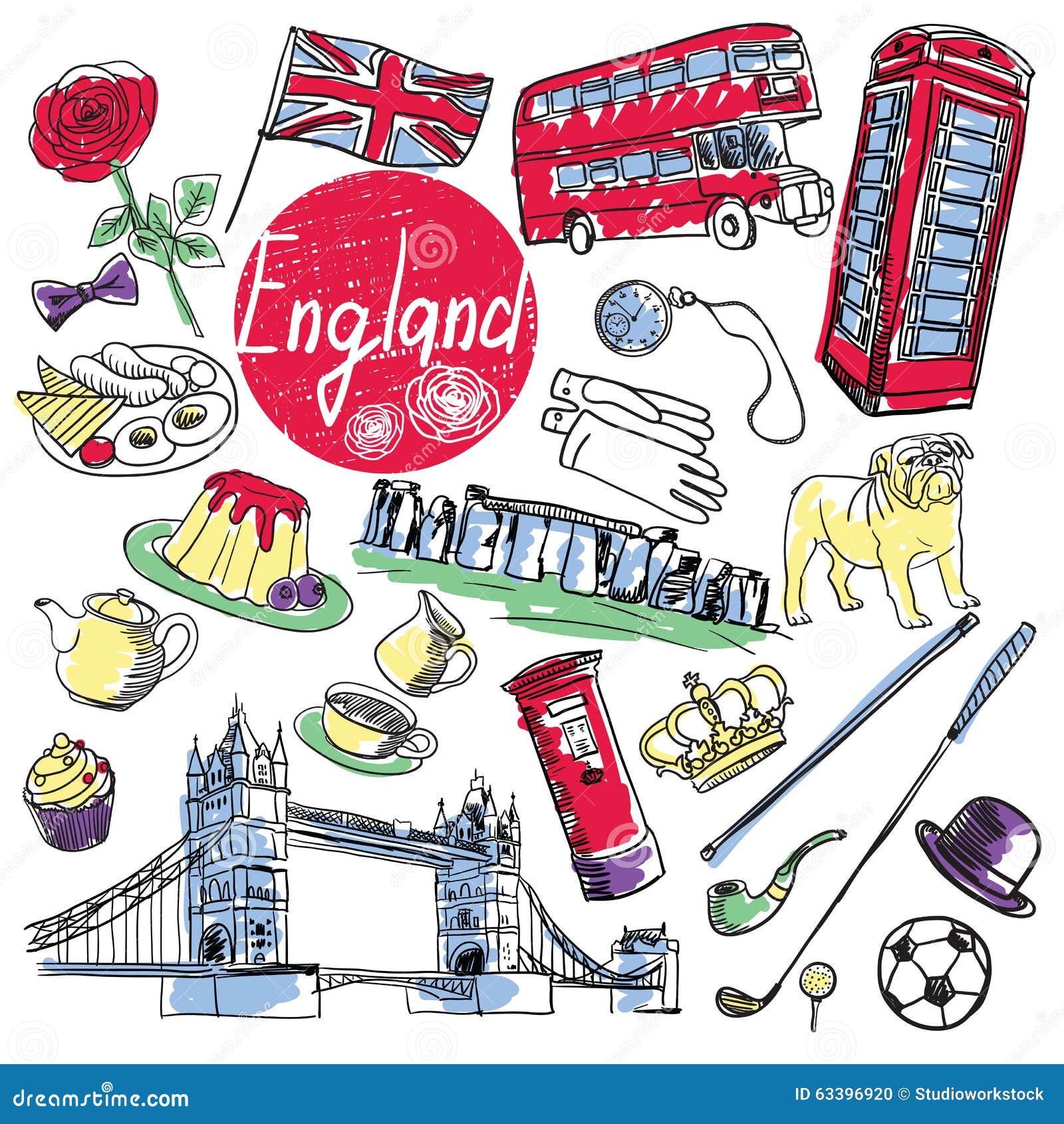 Set of Tourist Attractions England. Stock Illustration - Illustration ...