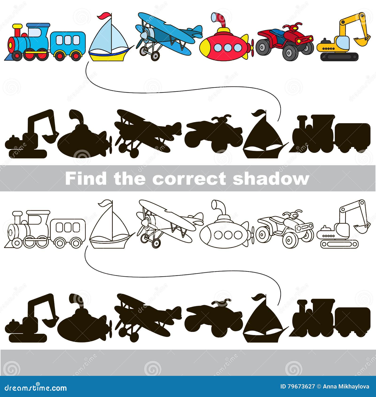 Set of Toy Transport. Find Correct Shadow. Stock Vector - Illustration ...