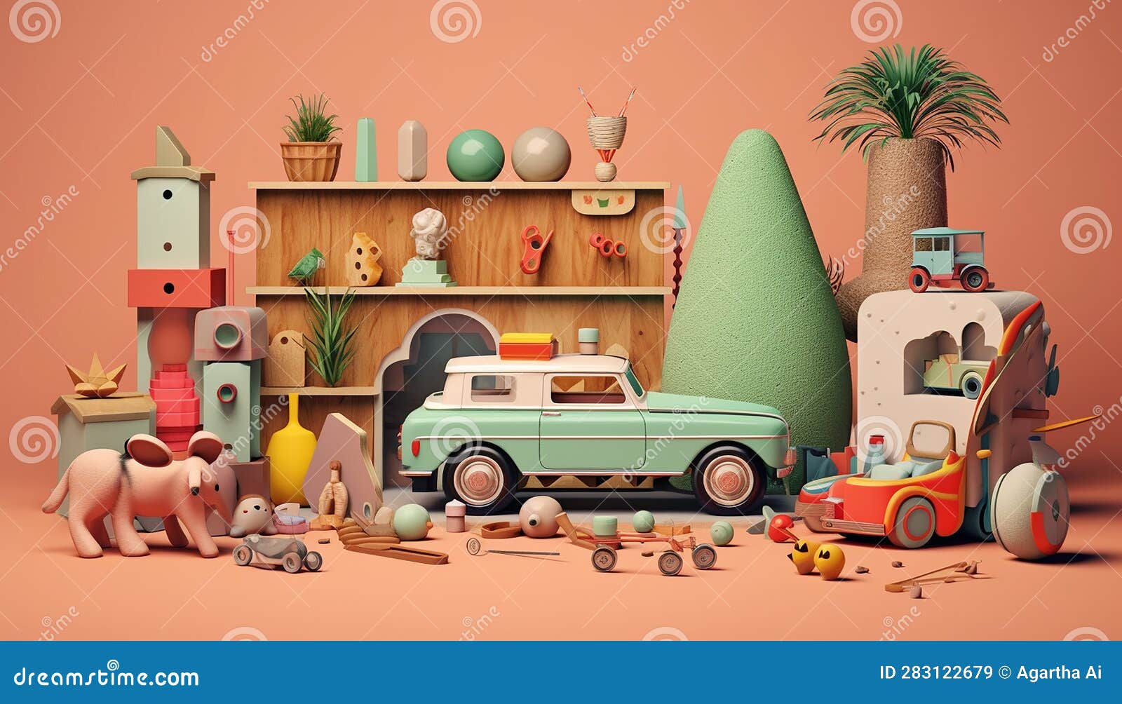 A Set of Toys and Objects that are Sitting on the Background, in the ...