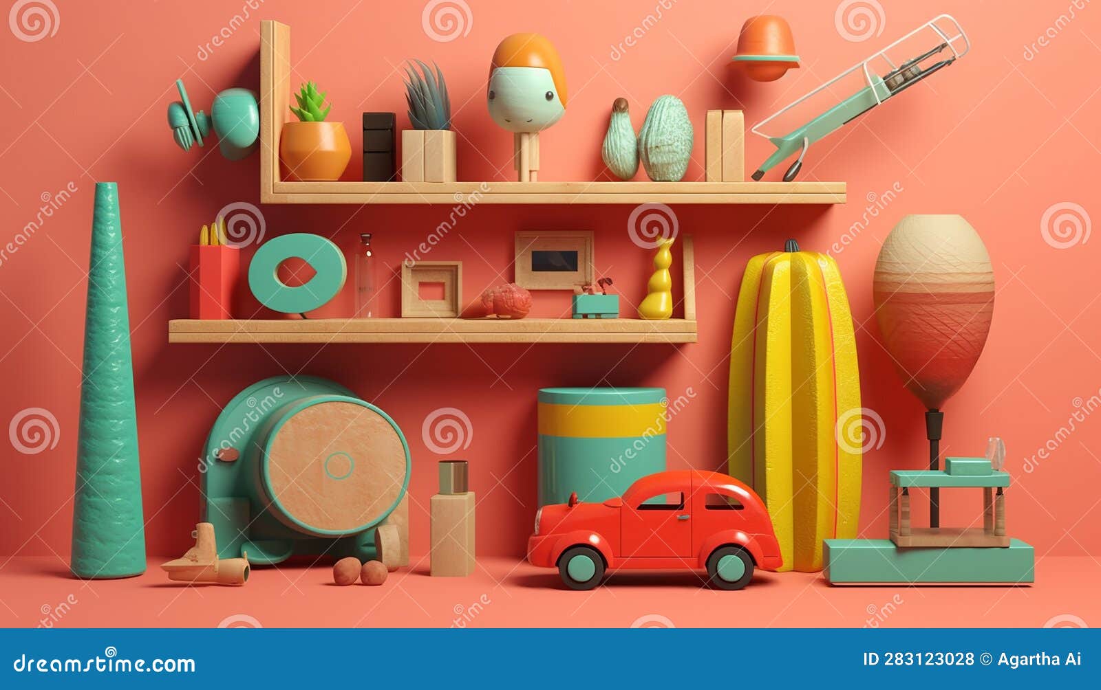 A Set of Toys and Objects that are Sitting on the Background, in the ...
