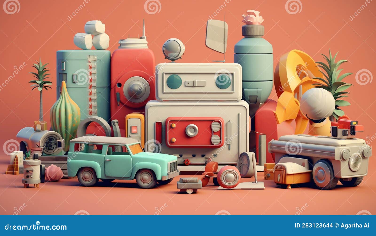 A Set of Toys and Objects that are Sitting on the Background, in the ...