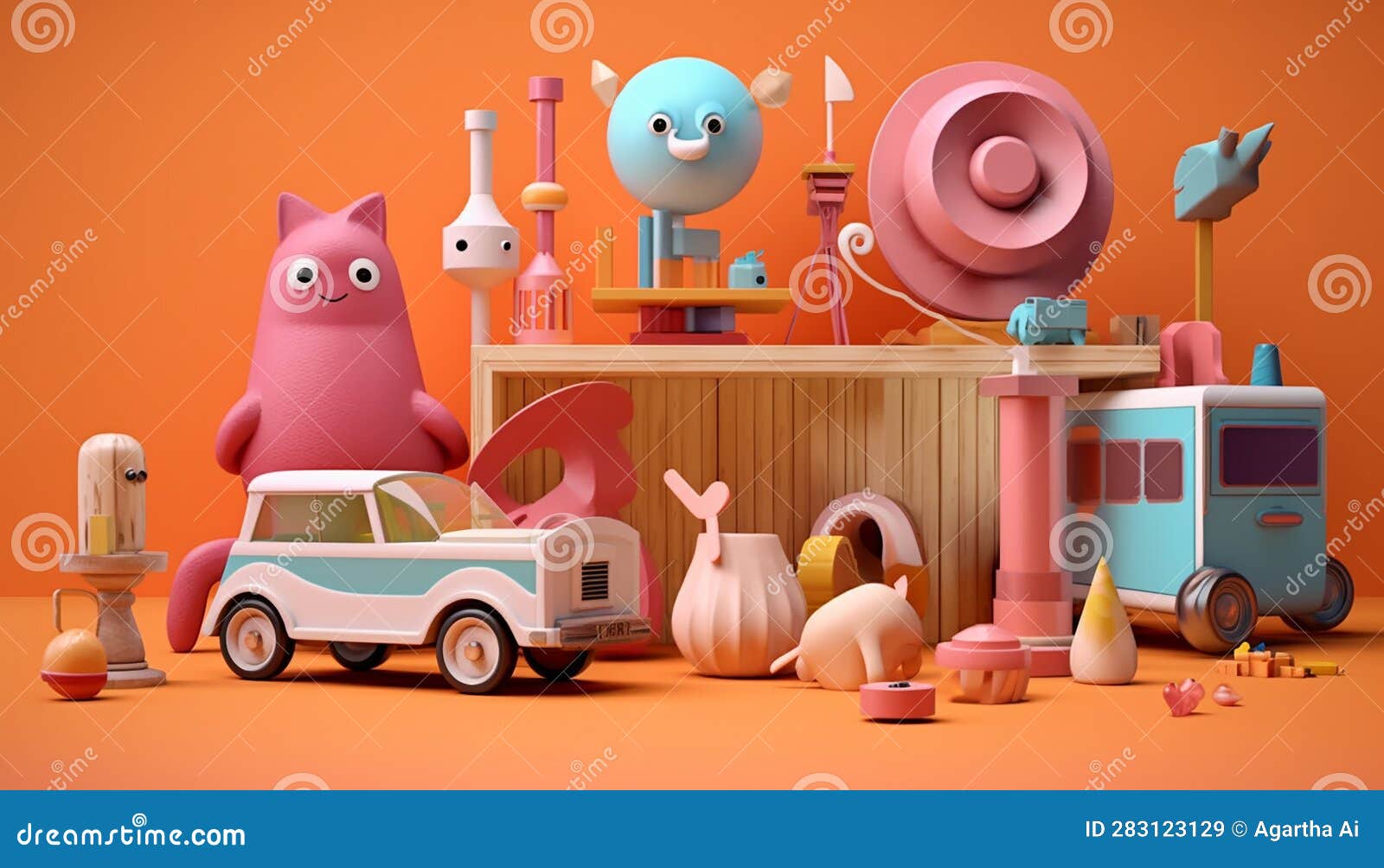 A Set of Toys and Objects that are Sitting on the Background, in the ...