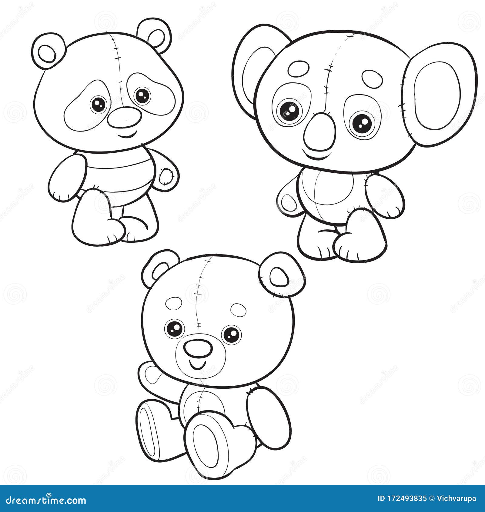 Set of Toys from Three Different Bears for Children, Outline Drawing ...