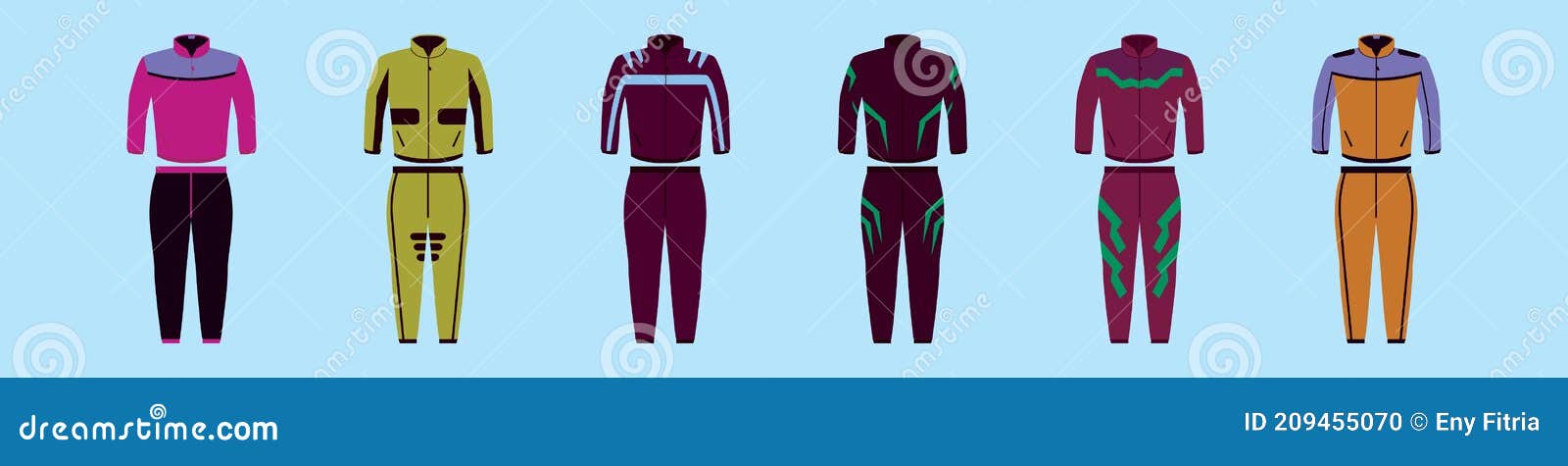 Set of Tracksuit Cartoon Icon Design Template in Various Models. Vector ...